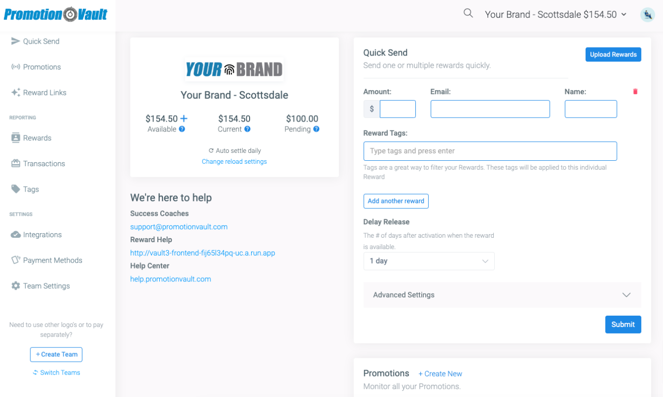 Managing teams - Promotion Vault Customer Center
