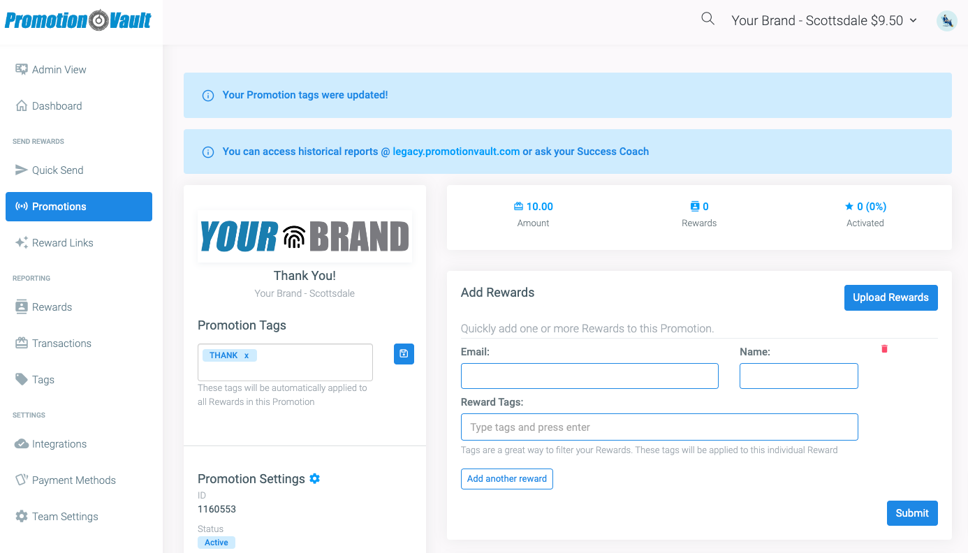 Add your first reward - Promotion Vault Customer Center